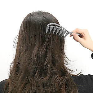 2Pcs Wide Tooth Comb for Curly Hair, Large Shark Teeth Comb Detangler for Brushing Out Curls Plastic Hairstyle Tool for Wet Wavy Thick Hair Wigs Barber Salon, Women Men (1 Black, 1 Silver)