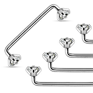 BodyJewelryOnline Staple Surface Barbell with Internally Threaded Prong set Clear Gem Surgical Steel 14G Sold Each