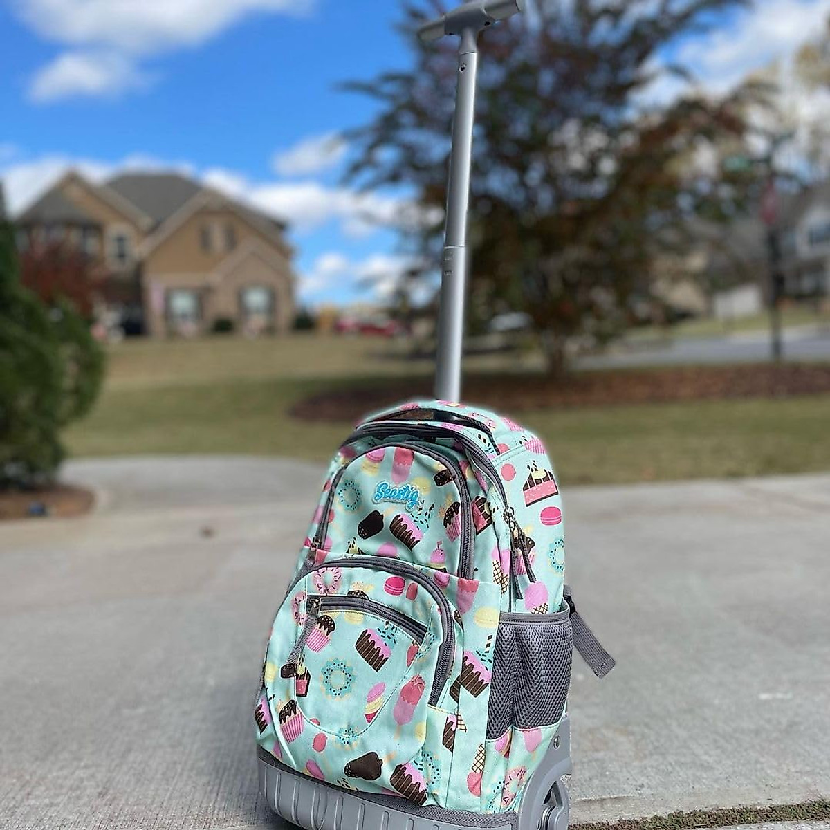 seastig Rolling Backpack 16 inch Wheeled Backpack with Lunch Bag & Pencil Case Roller Backpack Set Carry-on Bag School Travel