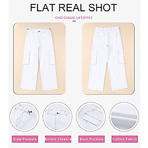 EVALESS White Cargo Pants Women Fall High Waist Straight Wide Leg Hiking Pants for Women Fashion 2023 Baggy Casual Work Teacher Pants Loose Trousers with Pockets Size US 8