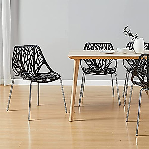 CangLong Modern Mid Century Plastic Shell Hollow Matal Legs Dining Chairs, set of 4, Black