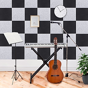 Upgraded 12 Pack Acoustic Panels Sound Proof Foam Panels Sound Proof Padding, 12"X12"X 0.4" High Density Bevled Edge Sound Panel, Idea for Acoustic Treatment & Wall Decoration (Black)