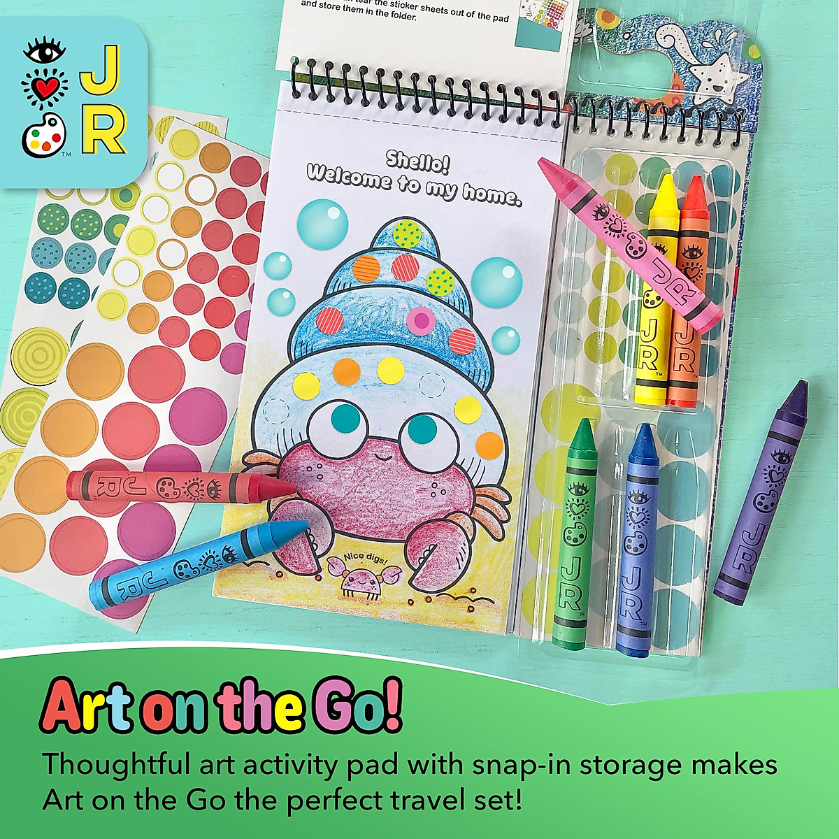 Bright Stripes Travel Coloring Kit for Kids: Art On the Go Coloring Books and Crayons, Sticker Activity Book - Mess-Free Collage Fun for Ages 3+ (Art On The Go, Going Dotty Ocean)