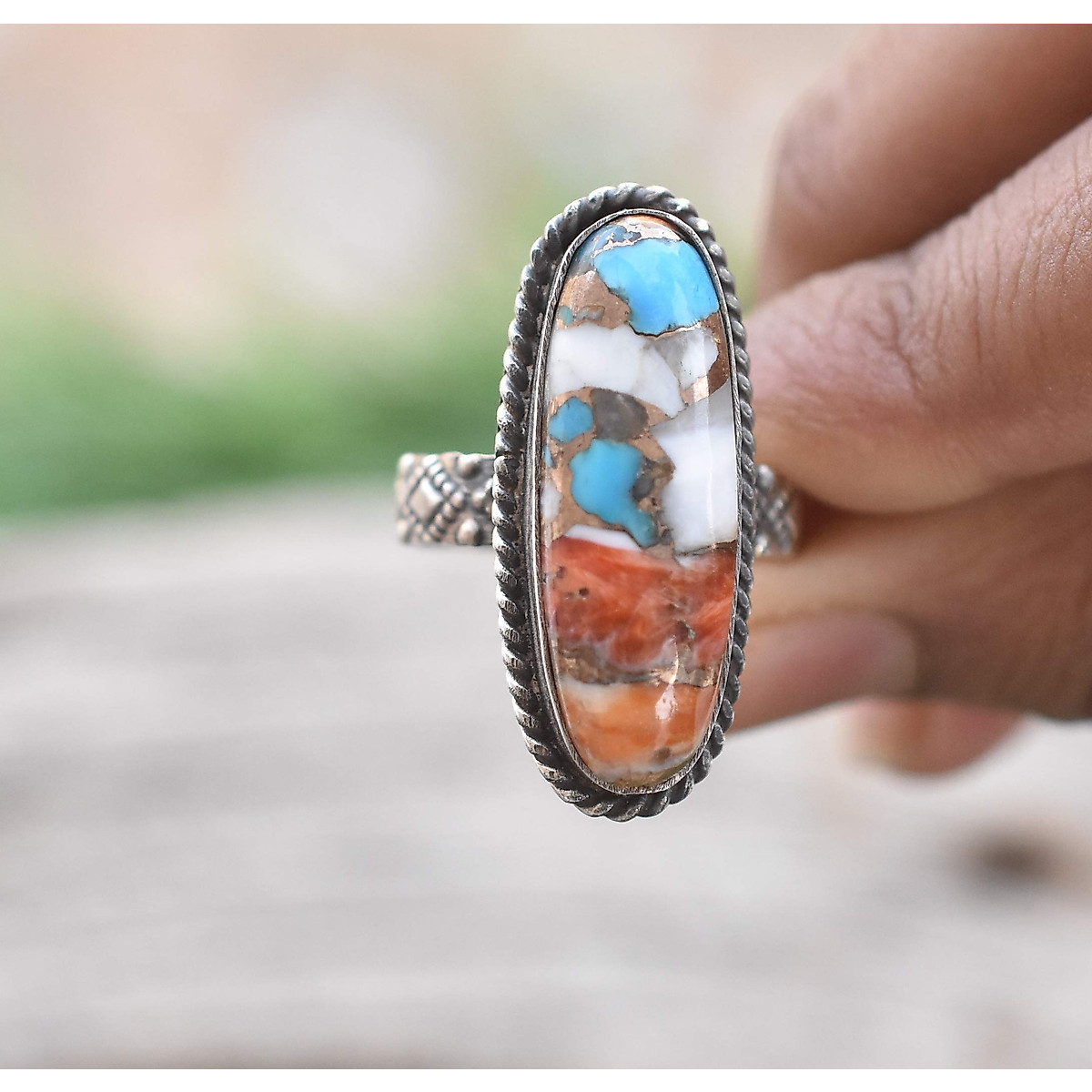 Rekha Gems Oyster Copper Turquoise- 925 Sterling Silver Ring-Turquoise Jewelry- TQ-16 (6.50 US)