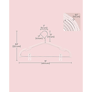 SONGMICS Pants Hangers 30 Pack, Clear Plastic Hangers, 16 x 8.9 Inches, Skirt Hangers with Adjustable Clips, Wide Shoulder Notches, 360° Swivel Hook, for Pants, Skirts, Dresses, Clear UCRP075W01