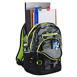 FUEL Dynamo Active Backpack, Fits Most Laptops up to 15", Front Access Pockets, Padded Lumbar, Comfortable, Adjustable Straps - Black/Gray Camo