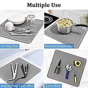 Elyum Dish Drying Mat, Silicone Drying Mat Heat Resistant Dish Mat Easy Clean Drying Mats for Kitchen Counter Non-Slip Kitchen Drying Mat (18" x 16'' , Gray)