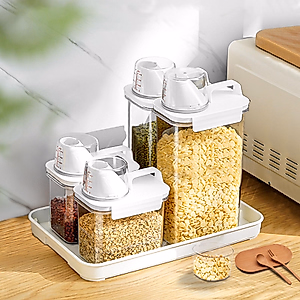 QCHOSWO Cereal Storage Container Set (Measuring Cups) BPA-Free PET Plastic Material, Reusable, Pantry Organizer, Food Portion Containers (Set of 4, 2 Large, 2 Small)
