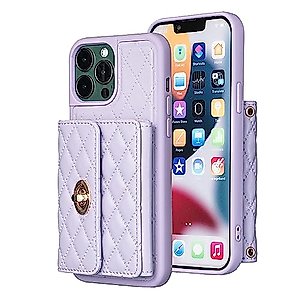 WATSKY Suitable for iPhone 14Pro Mobile Phone case, Card case, Organ Card case Leather case Light Purple