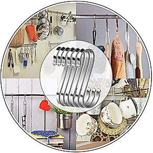 S-Shaped Hooks Heavy Duty 6 Packs,304 Stainless Steel Hook,Multi-Functional Flat Hook,S Hook,Hooks Closet,Hooks Plants,Hooks for Hanging Pot,Pan,Cups, Plants,Bags, Jeans,Towels(6, XX-Large)…