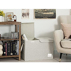 StorageWorks Storage Bin with Flip-Top Lids, Collapsible Storage Box, Gray and White Stripes, 24 ¾"L x 13" W x 16" H
