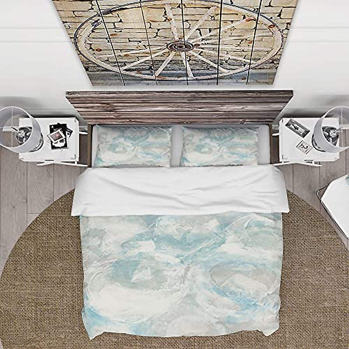 DesignQ Pale Blue Shade III Nautical & Coastal Duvet Cover Set, Blue Duvet Cover Set Queen, Cottage Bedding Set of 3 Pieces, All Season Nautical & Coastal Bedding Sets Queen