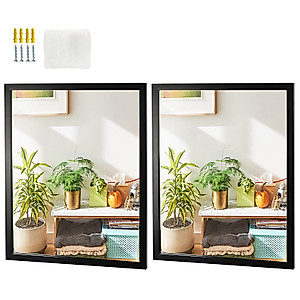 CRUGLA 2 Packs 16x20 Rectangle Wall Mirrors Black Hanging Mirror for Bathroom, Living Room, Bedroom