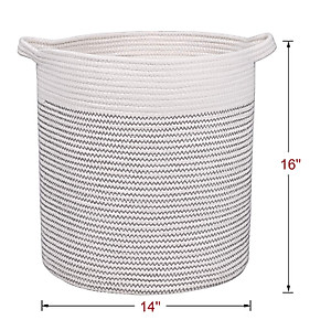 Syeeiex Rope Basket, 14''x 14''x 16'' Blanket Basket Woven Baskets for Storage, Rope Baskets for Storage, Basket for Baby Toys, Clothes, Towels, Pillows(White & Desert)