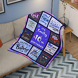 Newcos Customized Congrats Blankets for Girls for 10th Birthday, Gifts for Mom Daughter, Custom Birthday Blankets for Napping Camping for Home Bed Sofa Decoration (Blue Purple) 30"x40"
