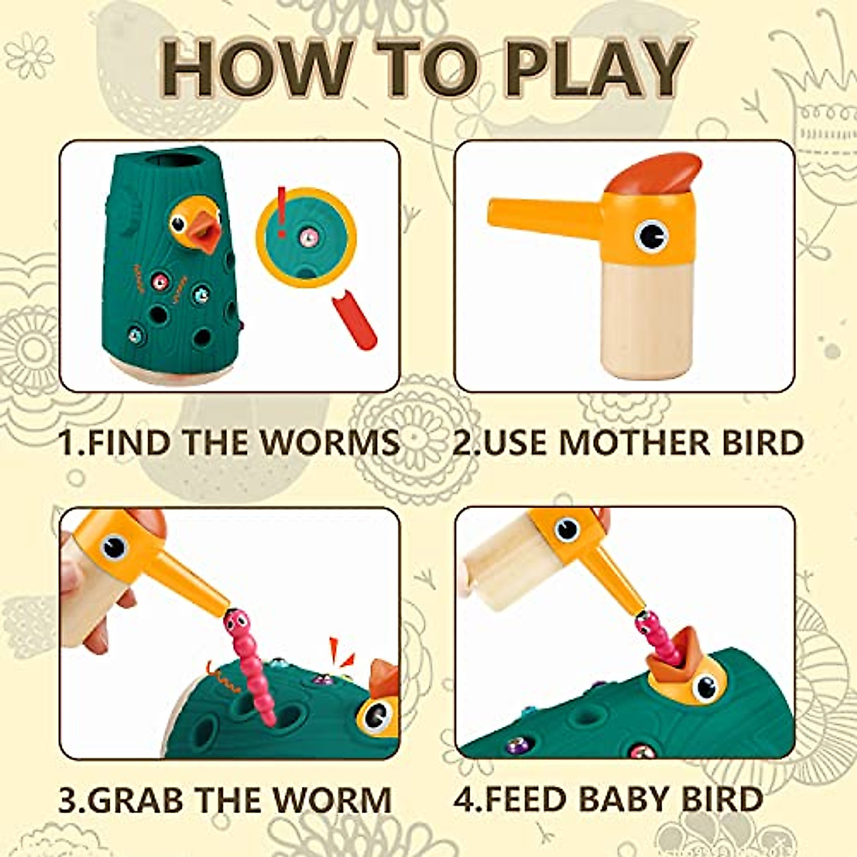 TOP BRIGHT Montessori Toddler Toys for 2 3 4 Year Old Girls and Boys Gift, Fine Motor Skills Sensory Learning Toys, Magnetic Worm Game Birthday Present for Kid Age 2-4