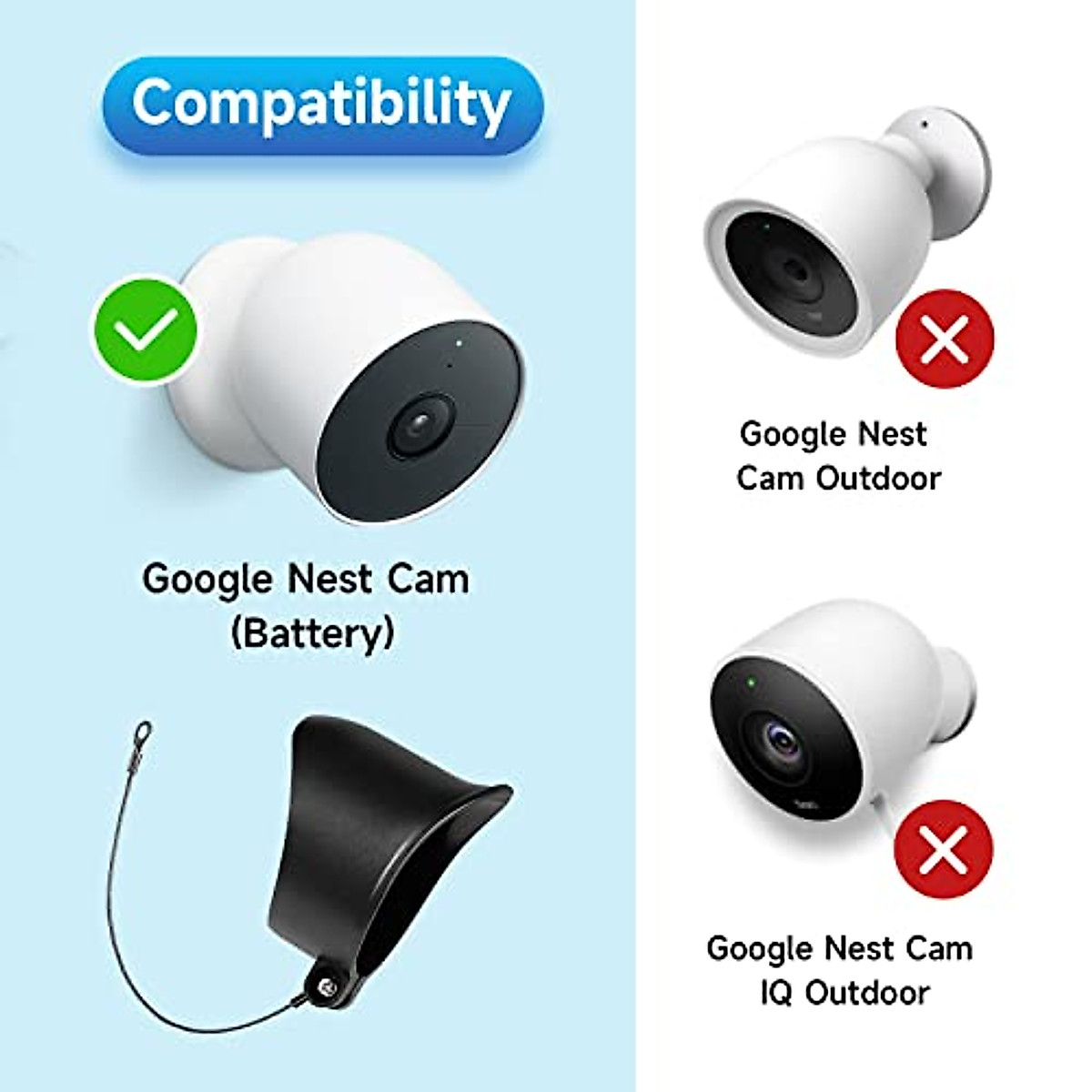 Ayotu Anti-Theft Mount for Google Nest Cam (Battery), Waterproof Barcket with Anti-Drop Cable Suitable for Outdoor Use, Black