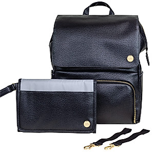 CleverMade Diaper Bag Backpack with Changing Pad & Stroller Straps - Stylish Unisex Maternity Back Pack Bags for Newborn Baby Essentials, Black