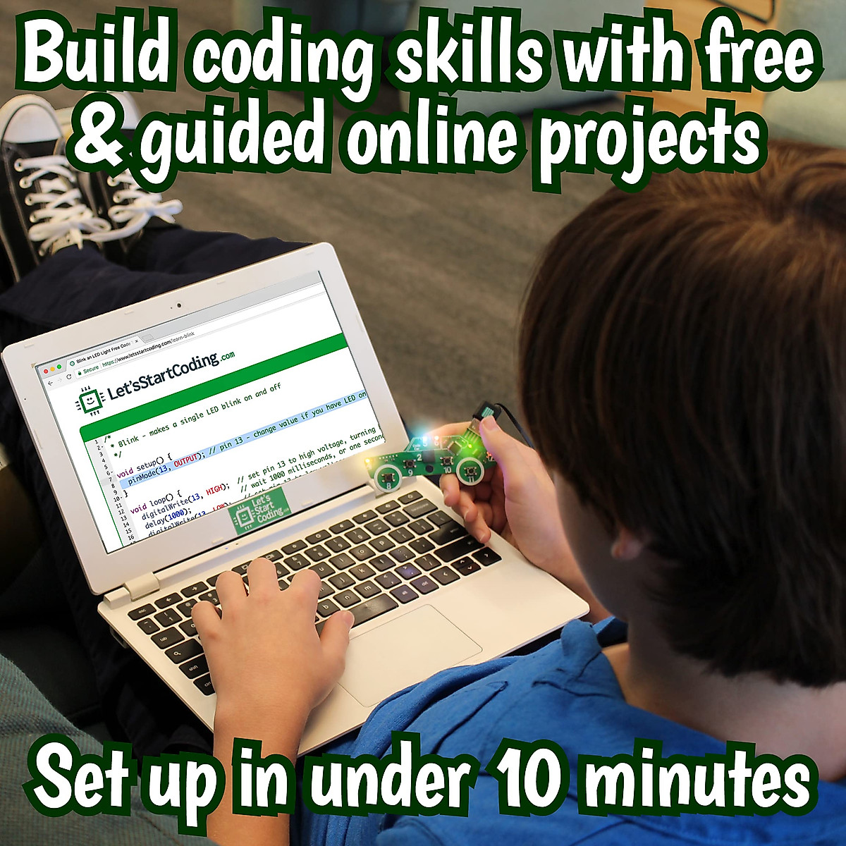 Code Car Kids Coding Toy for Kids 8-12. Boys & Girls Learn Block and Typed C++ Coding with Hands-On Electronics & 40+ Projects Including Custom Horn, Brakelight Beep, and Siren Sounds