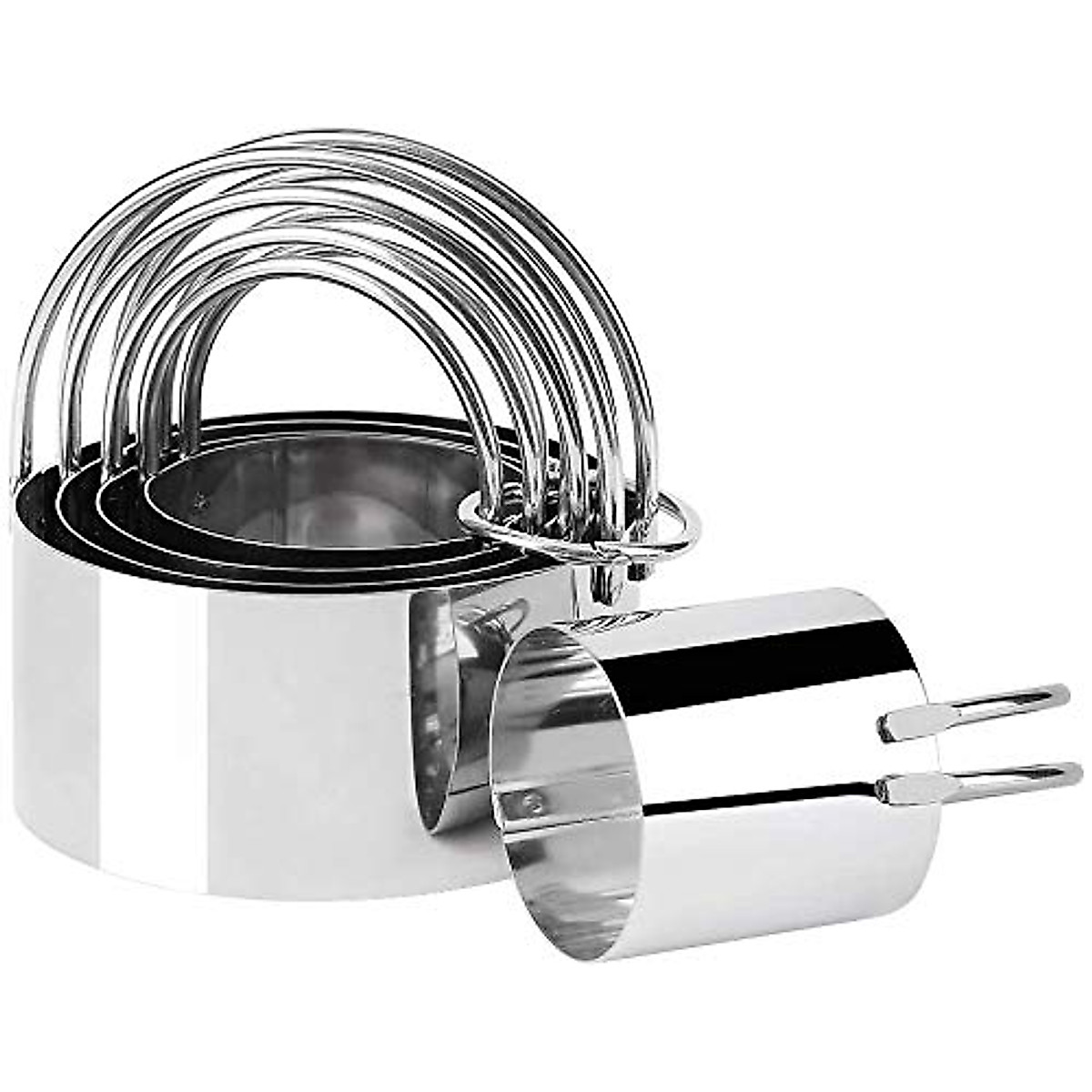 Hovico 5Pcs Biscuit Cutter Set, Stainless Steel Round Cookies Cutter Fondant Cutters with Handle for Cutting Thick or Thin Dough Stainless Steel Baking Tools Set - Flat Edge