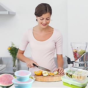 Health joy Reusable Silicone Stretch Lids, 14PCS Premium Stretch Silicone Lids for Food Storage, Flexible Round Silicone Bowl Covers, 7 Different Sizes Reusable Stretch and Seal Lids - Keep Food Fresh