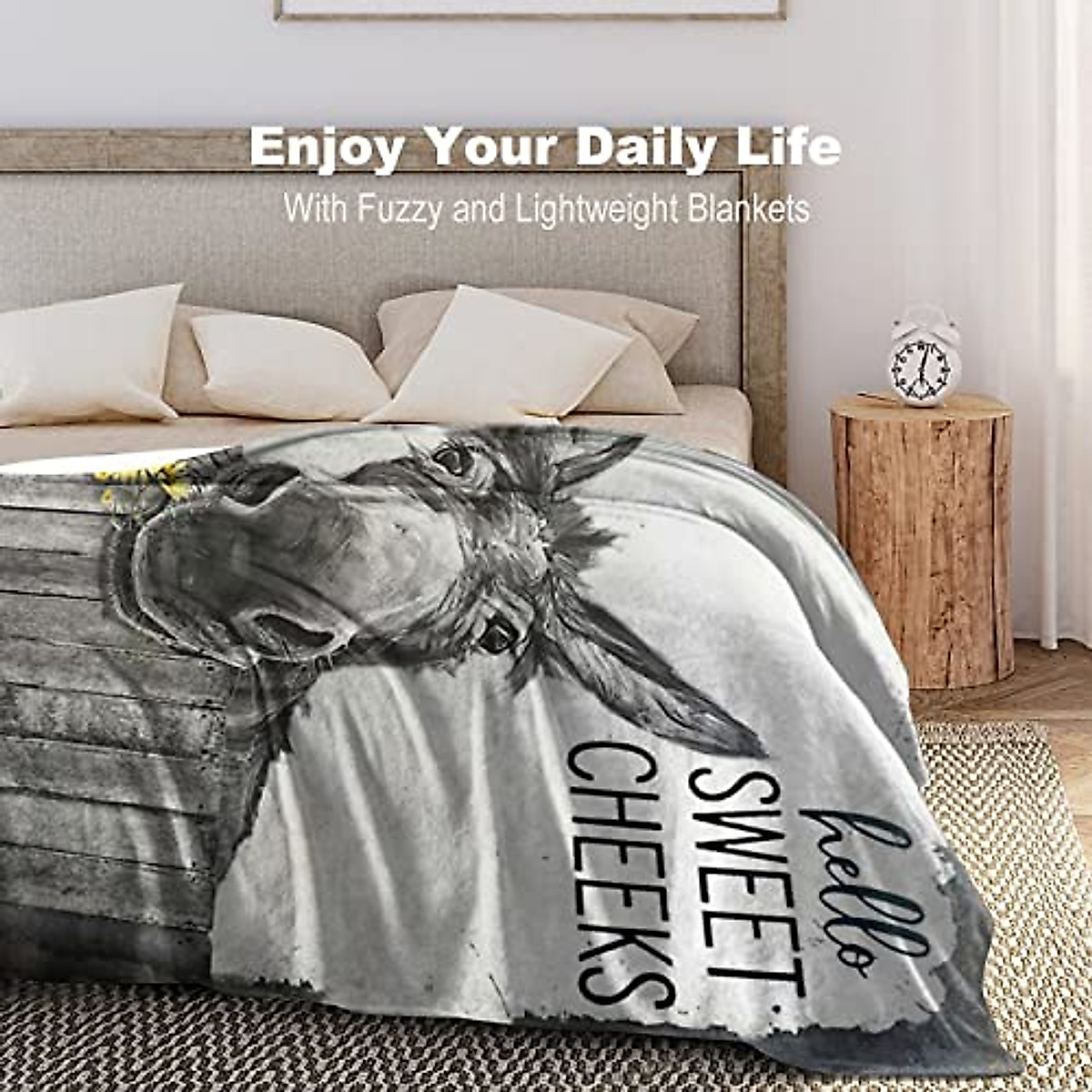 Funny Donkey Throw Blanket Cute Animal Donkey Flower Blanket for Kids Adults Super Warm Soft Cozy Plush Fleece Flannel Blanket for Sofa Couch Bed Birthday Gifts 40"x50"