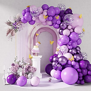 RUBFAC Purple Shades Balloons Garland Arch Kit Assorted Dark Pastel Light Metallic Confetti Purple Balloons Set for Purple Wedding Birthday Graduation Party Decorations