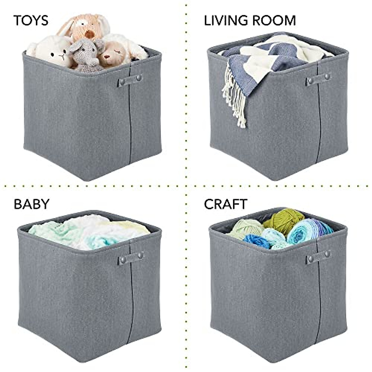 mDesign Soft Cotton Fabric Bathroom Storage Bin with Handles - Organizer for Towels, Toilet Paper Rolls - for Closets, Cabinets, Shelves - Textured Weave, 2 Pack - Charcoal Gray