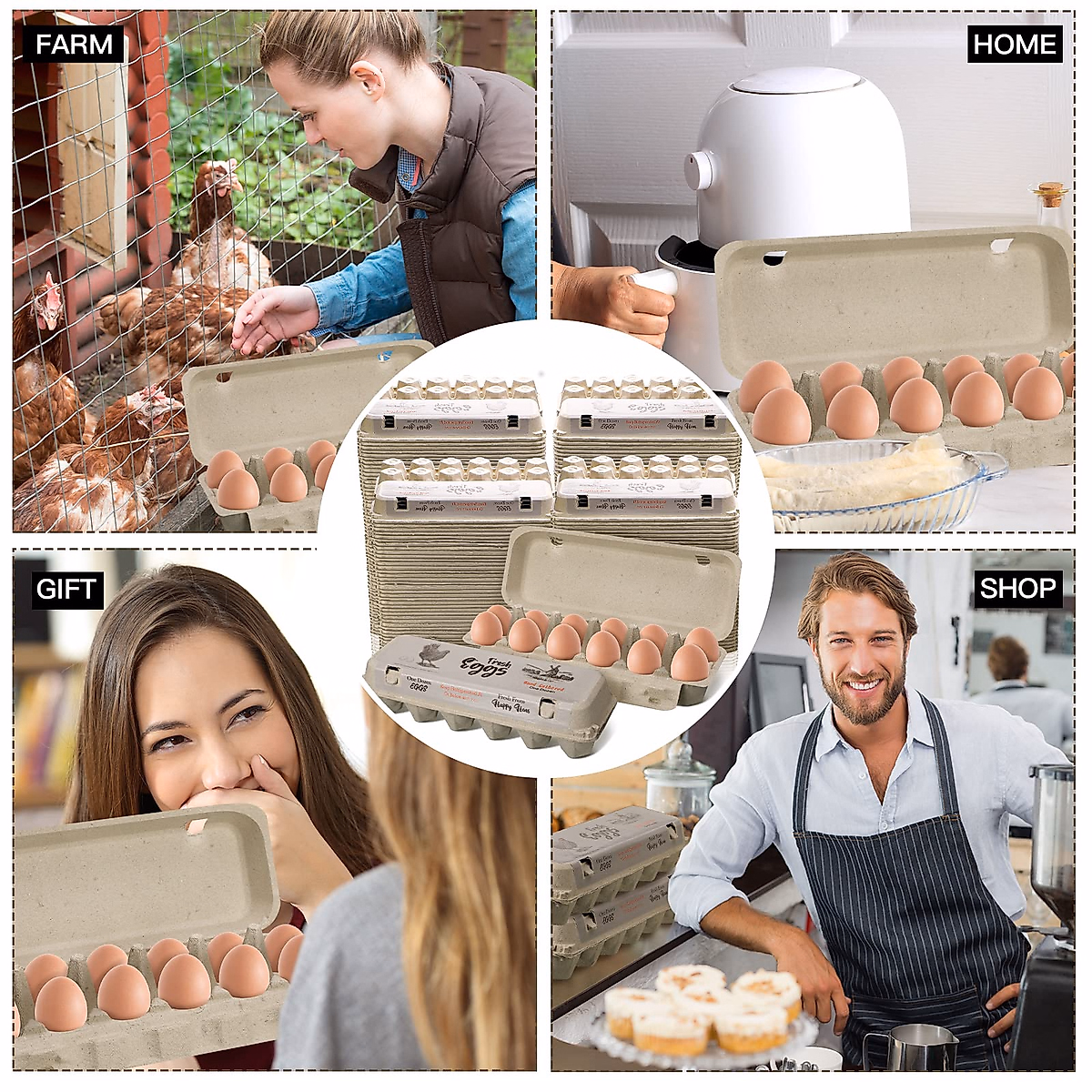 PerKoop 240 Pcs 2x6 Egg Cartons Bulk 1 Dozen Cardboard Egg Cartons Paper Pulp Egg Cartons for Farm Market Family Kitchen Storing Eggs, Chicken Eggs
