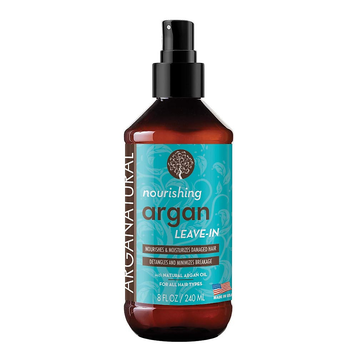 Arganatural Argan Leave-In Conditioner & Detangler for Damaged Hair, 8 fl oz Spray Bottle, Macadamia and Argan Oil, Paraben Free Hair Care