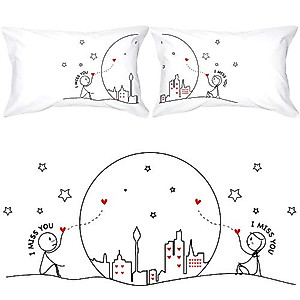 BoldLoft Miss Us Together Couple Pillowcases-Long Distance Relationship Gift for Boyfriend Girlfriend Long Distance Pillowcase I Miss You Gift