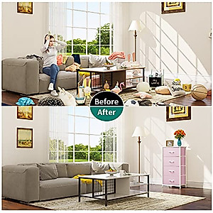 YITAHOME Dresser with 4 Drawers - Storage Tower Unit, Fabric Dresser for Bedroom, Living Room, Closets & Nursery - Sturdy Steel Frame, Wooden Top & Easy Pull Fabric Bins, Pink