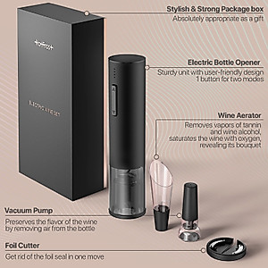 HotFrost Electric Wine Opener – Wine Bottle Opener Kit with Foil Cutter, Wine Aerator, Vacuum Stopper – Rechargeable Corkscrew Wine Opener – Cordless Automatic Wine Opener – Birthday Wine Gift Set