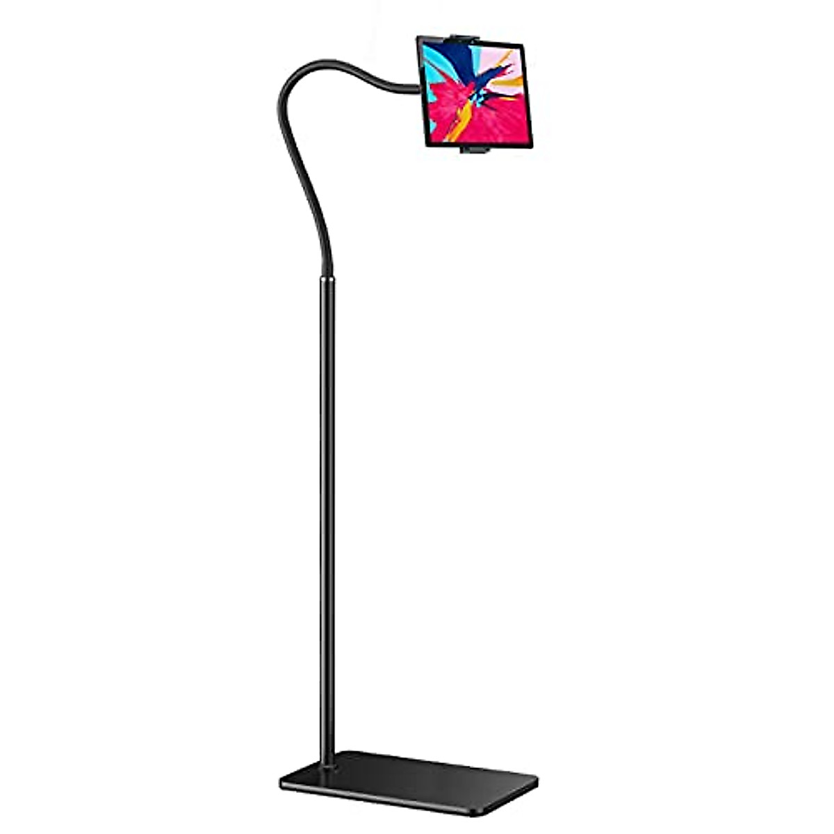 Adjustable Tablet Floor Stand, TiWHO Gooseneck Long Arm Metal Stand Mount for Cell Phone Switch & iPad Tablet 10.6 inch (Black)