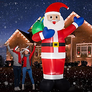 B&D 12FT Giant Christmas Inflatables Santa Claus Outdoor Decorations, Christmas Blow Up Santa Yard Decorations with Gift Bag Built-in LED Lights, Inflatable Christmas Decorations for Yard Garden Lawn