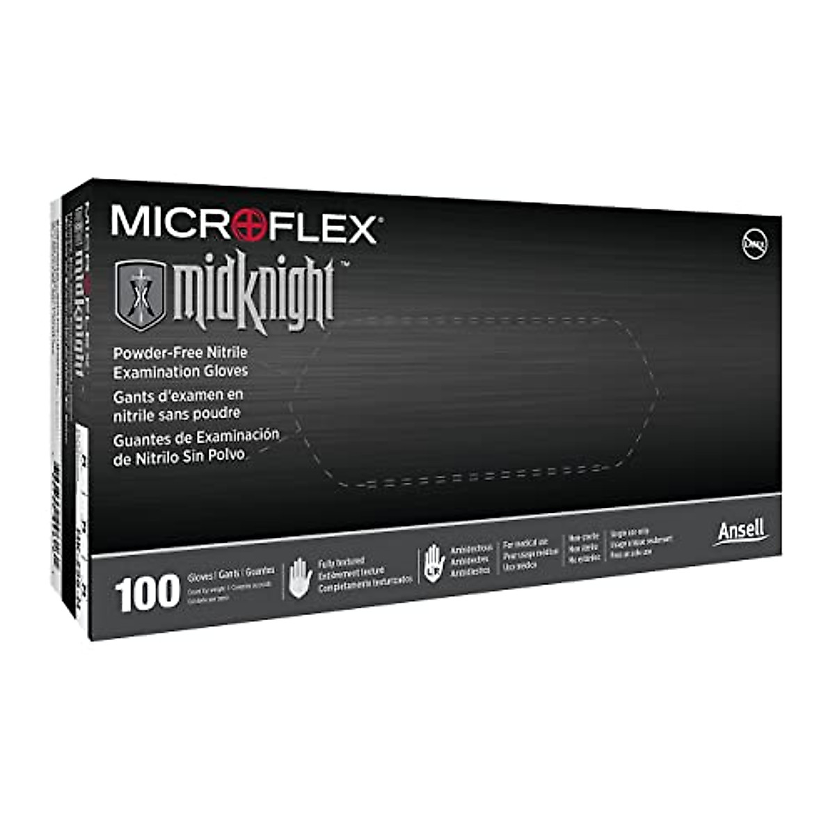 Microflex MK-296 Black Disposable Nitrile Gloves, Latex-Free, Powder-Free Glove for Mechanics, Automotive, Cleaning or Tattoo Applications, Medical/Exam Grade, Size Large, Case of 100 Units