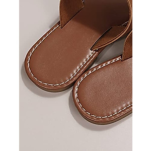 GORGLITTER Open Toe Flat Sandals Single Band Toe Ring Thong Sandals Flip Flops Brown EUR38