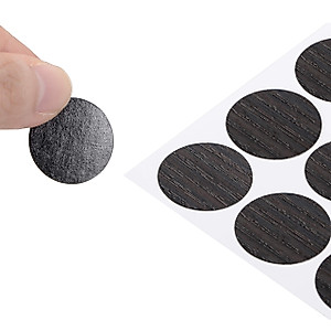 uxcell Screw Hole Covers Stickers Textured Plastic Self Adhesive Stickers for Wood Furniture Cabinet Shelve Plate 21mm Dia 108pcs in 2Sheet Dark Coffee with Grain