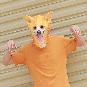 CreepyParty Dog Mask Corgi Mask Halloween Costume Party Latex Welsh Corgi Dog Mask