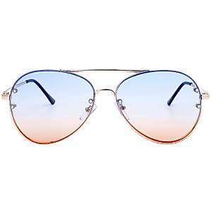 The Fresh Oversize Rimless Double Crossbar Ocean Color Lens Aviator Sunglasses 61mm Gift Box (3-Gold, Blue/Orange)