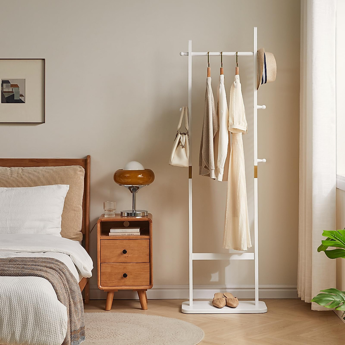 Aibiju Clothing Rack for Hanging Clothes, White Freestanding Clothes Rack Heavy Duty, Small Hanging Rack Hall Tree, Very Sturdy Coat Rack Stand White USYD-201