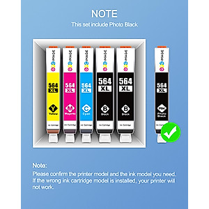 GPC Image Compatible Ink Cartridge Replacement for HP 564XL 564 XL to use with DeskJet 3520 3522 Officejet 4620 Photosmart 5520 6510 7520 7525 (2 Black 1 Cyan 1 Magenta 1 Yellow 1 Photo Black,6-Pack)