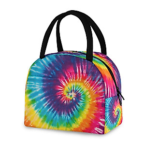 AUUXVA Lunch Box Bag, Abstract Swirl Tie Dye Rainbow Insulated Lunchbox Cooler Lunch Container Portable Tote Bag Handbag for Women Men Boy Girl