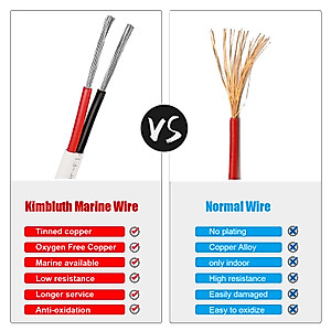 Kimbluth 16 Gauge Duplex Marine Wire Tinned Copper Boat Cable, 50ft 16 AWG Standard USA OFC Oxygen Free Copper Wire for Automotive Boat Speakers Solar Outdoors