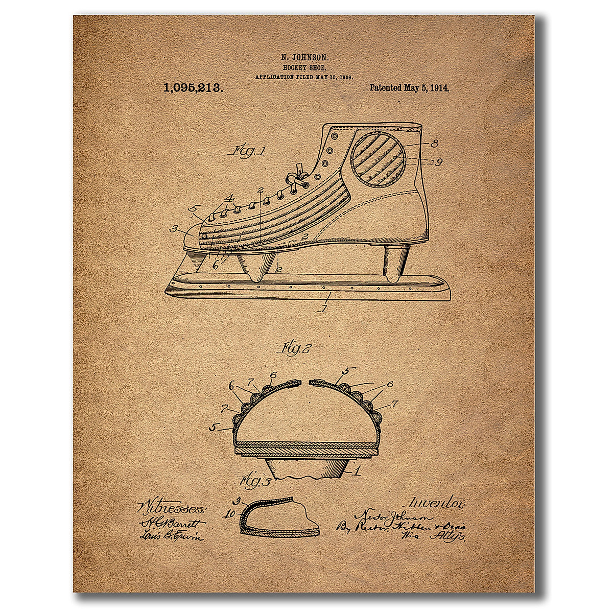 Hockey Patent Prints - Set Of 6 Vintage Wall Art Photos