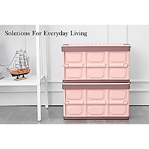 JUJIAJIA Pink Collapsible Storage Bins with Lids 2-Pack, Folding Plastic Stackable Utility Crates 30L, Durable Containers for Home & Garage Organization