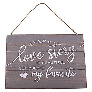 GSM Brands Love Story Wood Plank Hanging Sign (15.75x13)