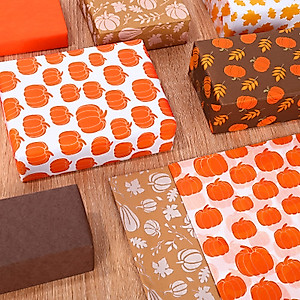Whaline 160 Sheets Fall Tissue Paper Folded Flat Pumpkin Wrapping Paper Thanksgiving Gift Wrapping Tissue Paper Rustic Art Paper Crafts for Home DIY Gift Bags Party Favor Autumn Decor, 14 x 20inch