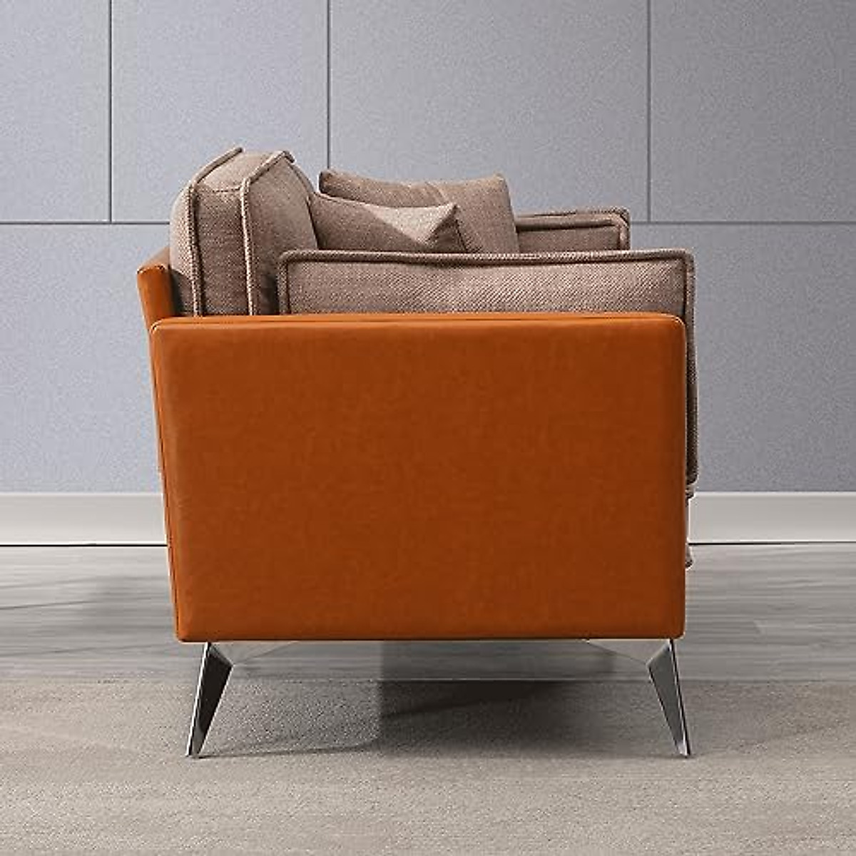 CECER Loveseat Sofa Couches for Living Area, Luxurious Modern 2 Seater Sofa with Faux Leather Frame, Mid Century Linen Upholstered Sofa Couch with 2 Accent Pillows for Bonus Room Office, Orange