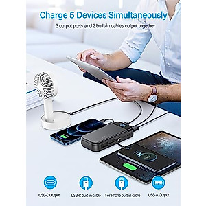 BLJIB Portable Charger 32000mAh, 22.5W QC 3.0 PD 20W Smart LED Display Fast Charging Built in Cables Power Bank, External Battery Pack Charge 5 Devices Compatible with Cellphones (Black)